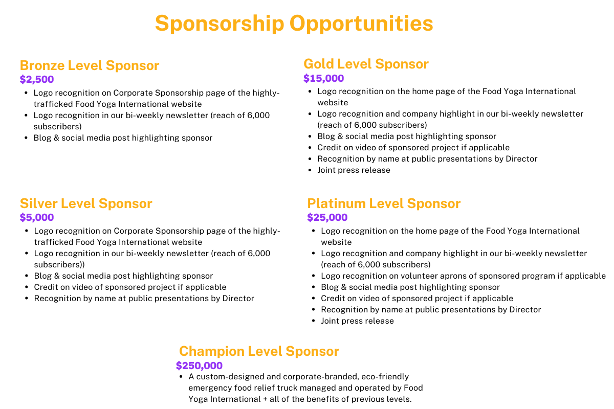 Corporate Sponsorship - Food Yoga International